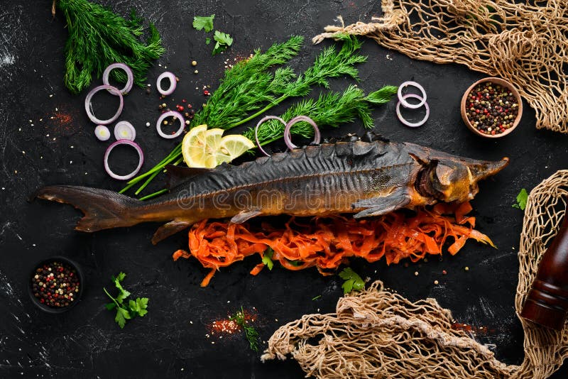 Baked Fish Sturgeon with Vegetables. Stock Photo - Image of food, salad ...