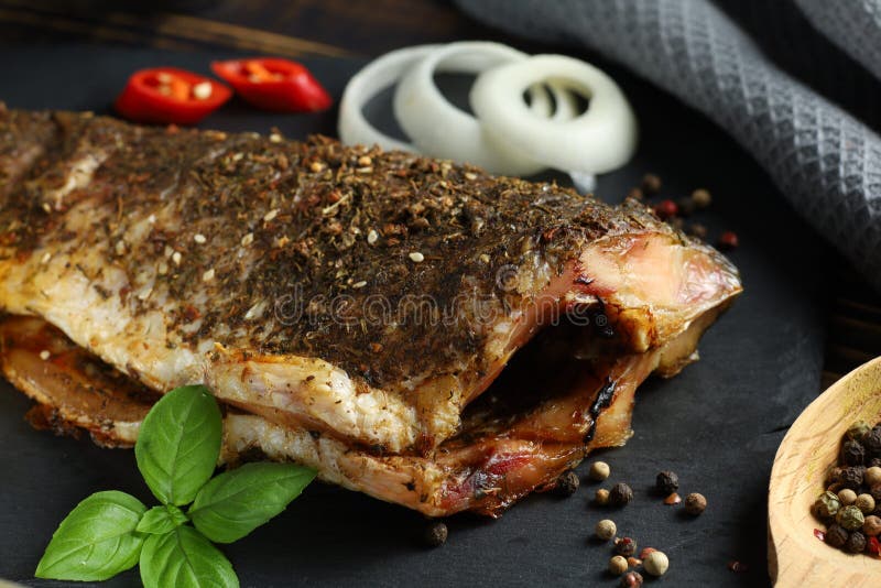 Baked Fish on the Table. Baked Carp Stock Image - Image of dinner, fish ...