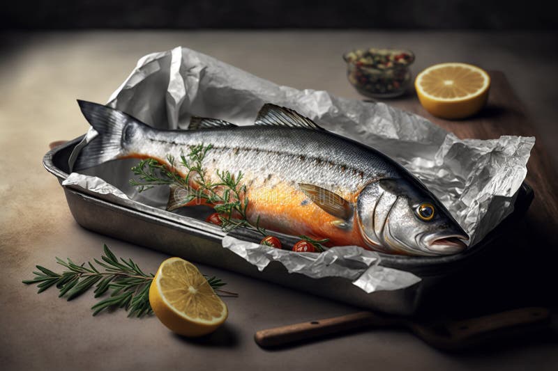Baked fish on the table. stock illustration. Illustration of baked ...