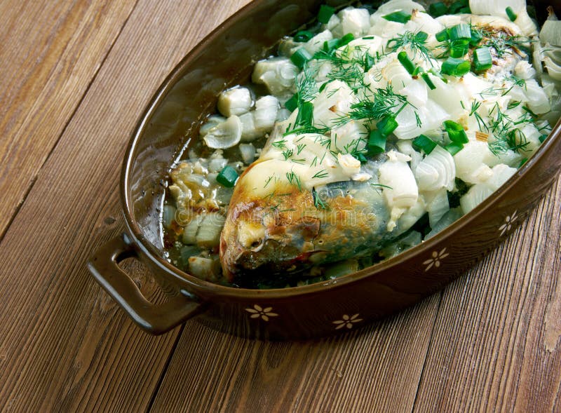 Baked fish in Tatar stock photo. Image of cooking, fish - 61071478