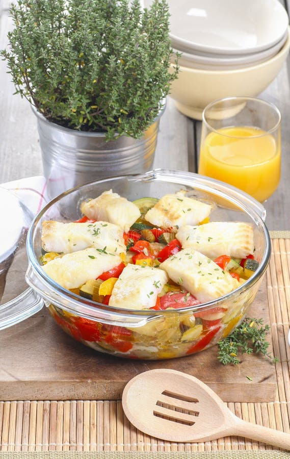 Baked fish with vegetables stock image. Image of chopped - 39575531