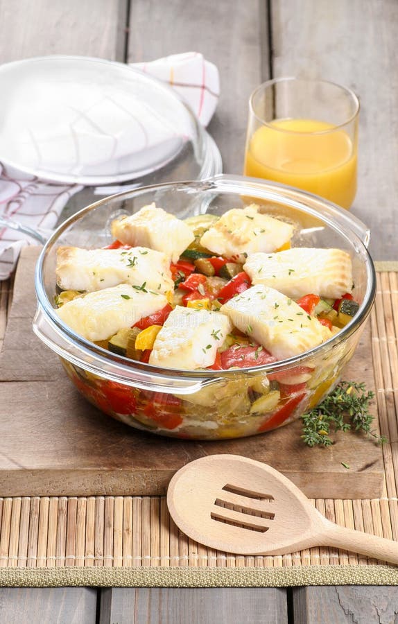 Baked fish with vegetables stock photo. Image of checkered - 39575568