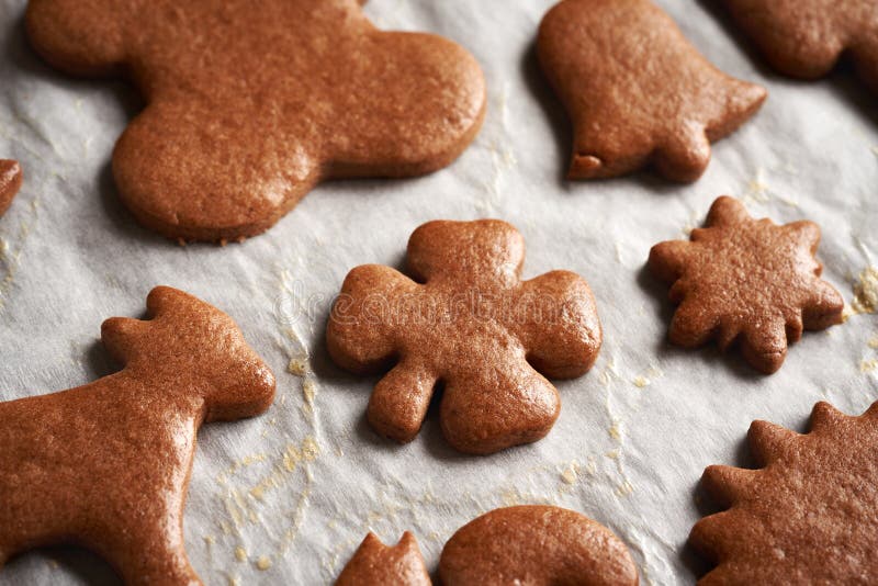 Baked Gingerbread Christmas Cookies Brushed with Egg for Shine Stock ...