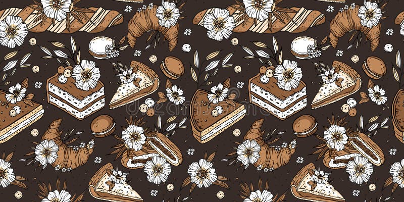 Baked Good Cake Pie Bread Macaron Seamless Pattern Vector Stock Vector ...