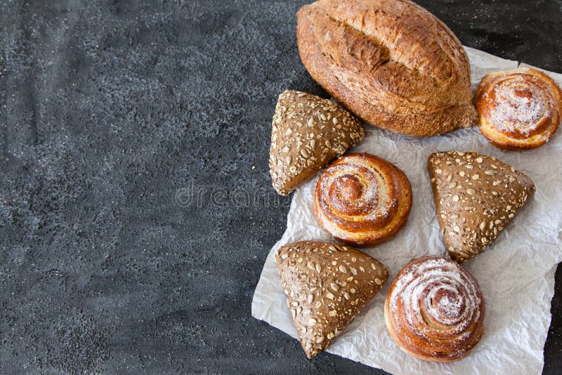 Baked Goods on a Dark Background with Space for Your Text. Stock Image ...