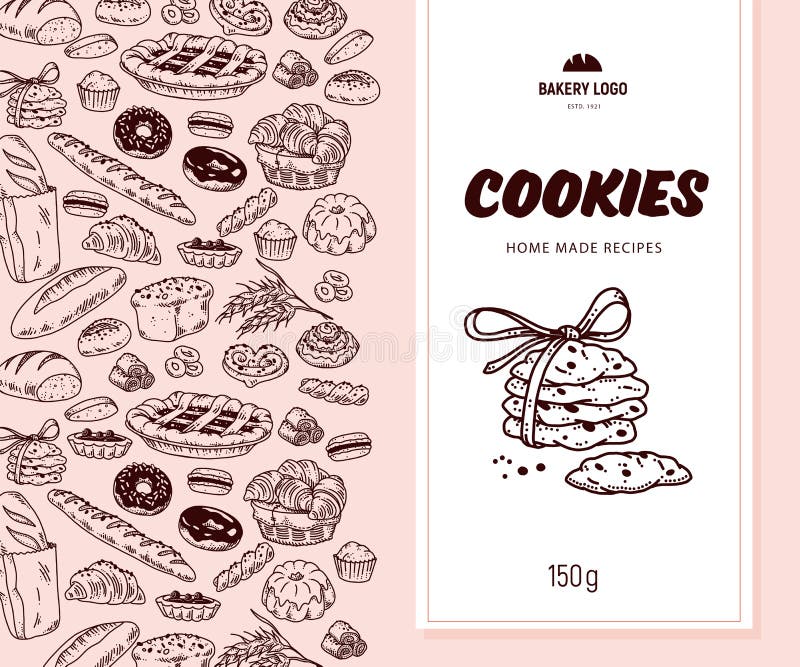 Vector Packaging Design with Bakery Goods Pattern and Cookies Label ...