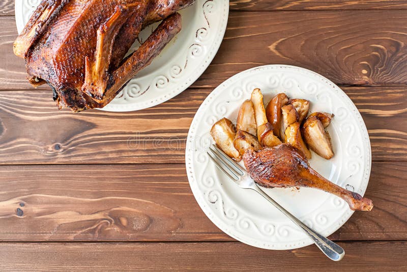 Baked goose with garnish stock photo. Image of dinner - 52753824