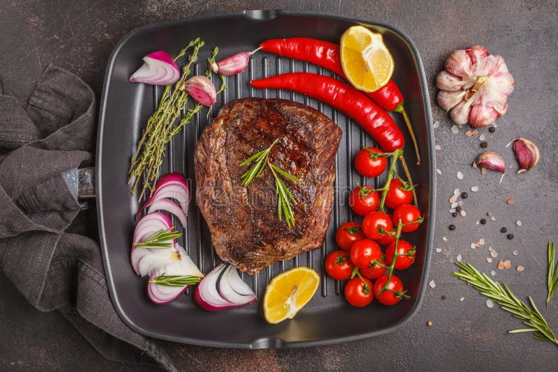 Baked Grilled Beef Slice in a Scoop with Spices and Vegetables, Stock ...