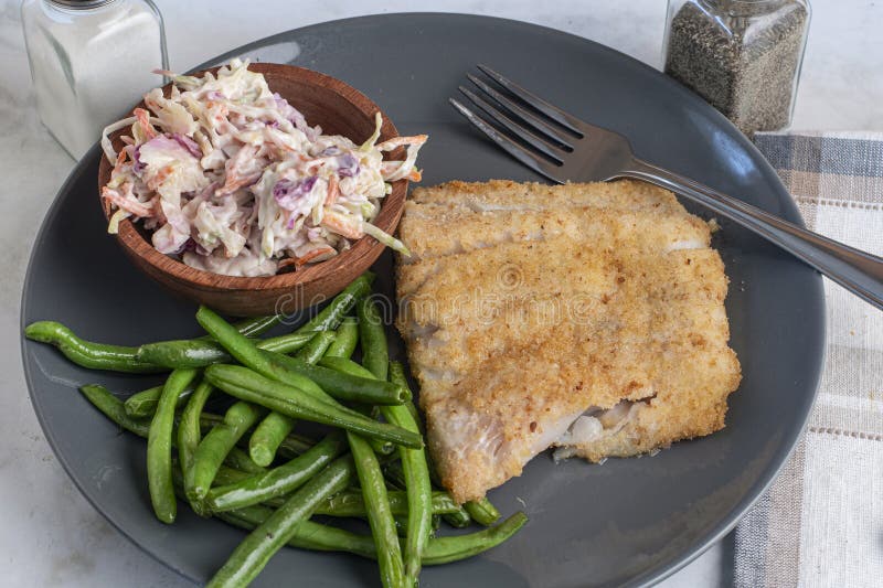 Baked Haddock Green Beans Cole Slaw Stock Photos - Free & Royalty-Free ...