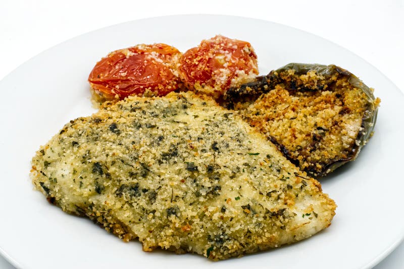 Baked Halibut Fillet with Baked Stuffed Pepper and Stuffed Tomatoes ...