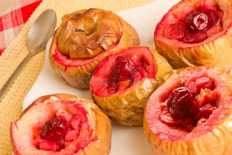 Baked Homemade Apples Stuffed with Cherries Stock Image - Image of ...