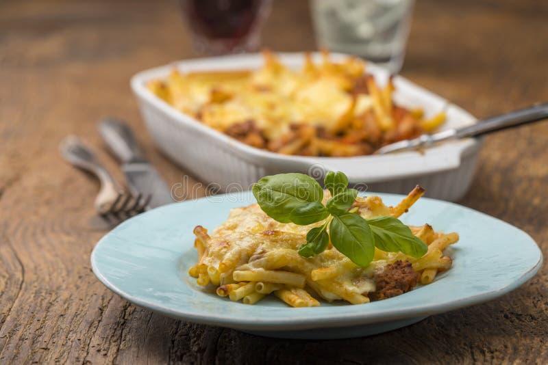 Baked Italian Maceroni Pasta Stock Photo - Image of cooking, glass ...
