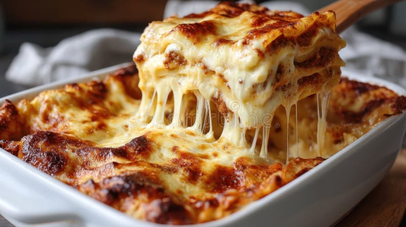 Baked Lasagna with Cheese Pull Fresh from the Oven, Showcasing Melted ...