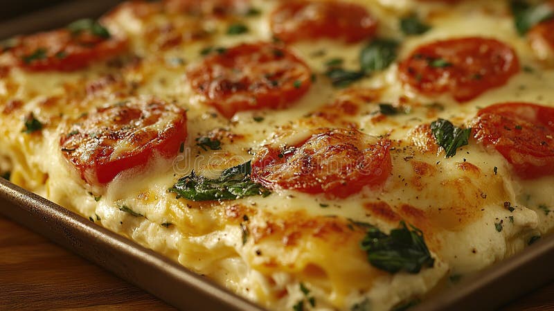 Baked Lasagna with Tomato, Cheese, Basil. Kitchen Setting, Food ...