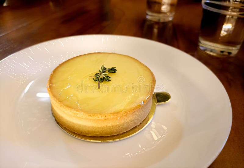 Baked Lemon Curd Tart Pastry Dessert with Thyme Stock Image - Image of ...