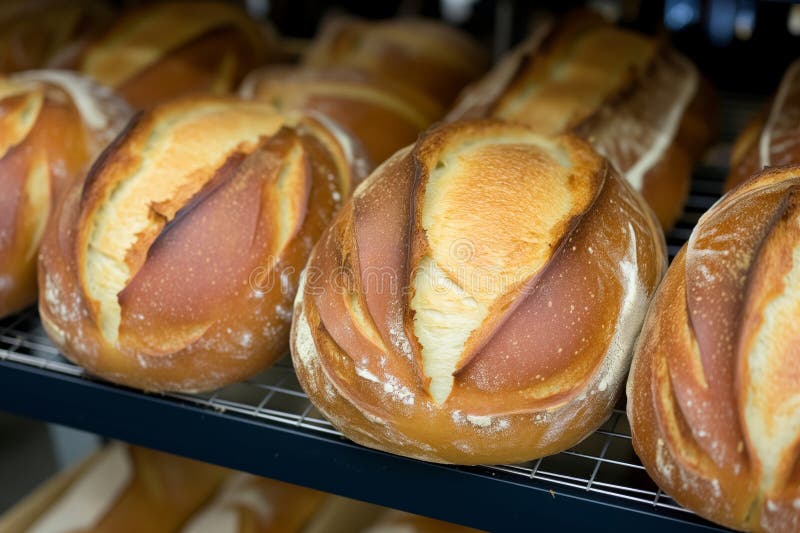 Baked Loaves with a Crisp Crust in a Display Stock Image - Image of ...