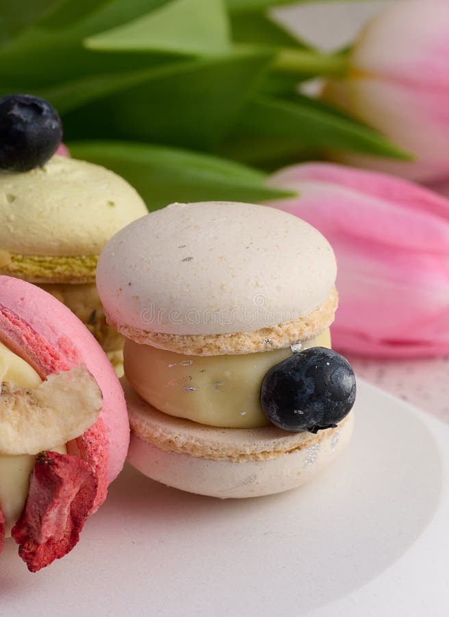 Baked Macarons with Different Flavors on the Table, Dessert Stock Photo ...