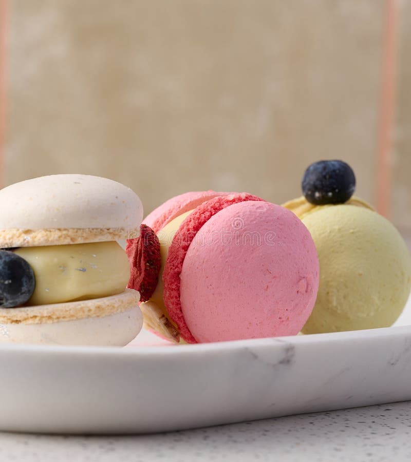 Baked Macarons with Different Flavors on the Table, Dessert Stock Image ...