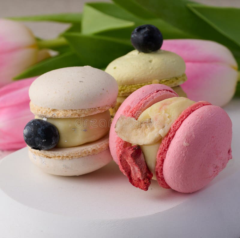 Baked Macarons with Different Flavors on the Table, Dessert Stock Photo ...