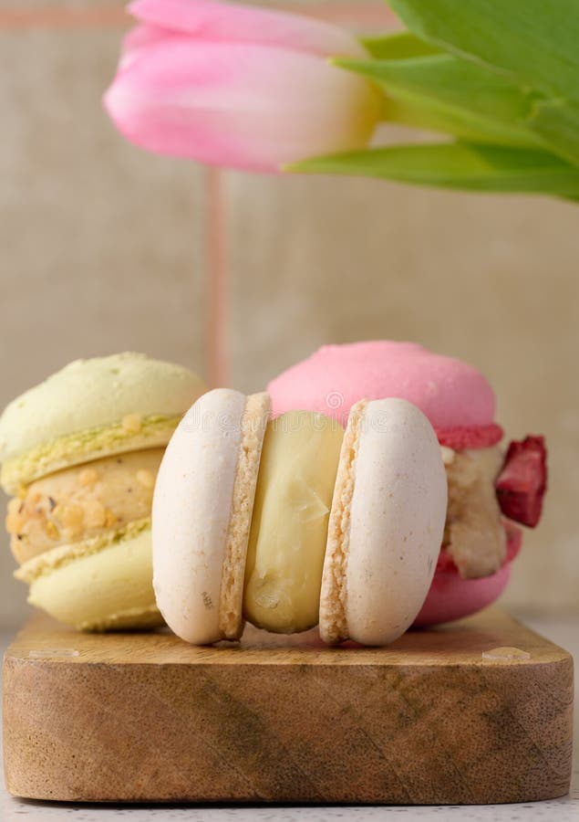 Baked Macarons with Different Flavors on the Table, Dessert Stock Image ...