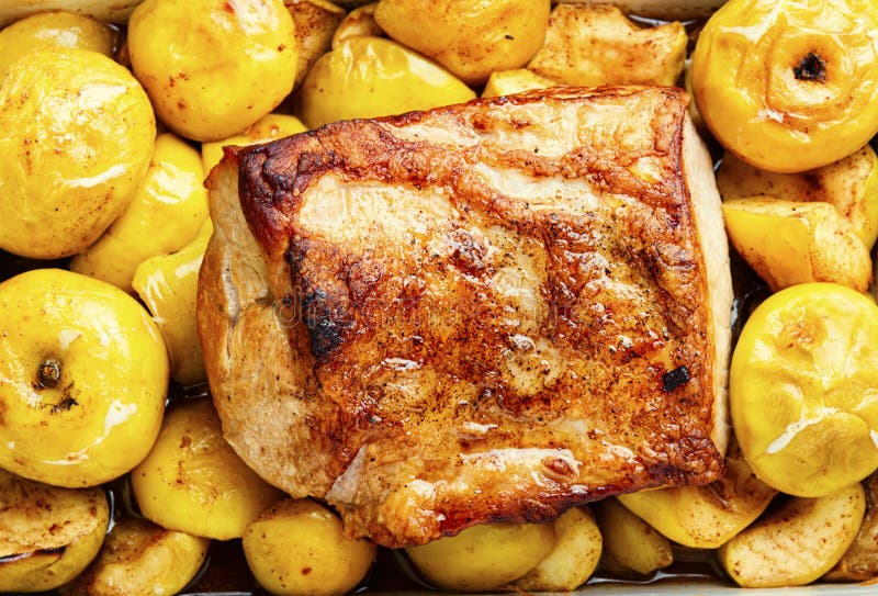 Baked pork with apples stock image. Image of roast, baking - 202983969