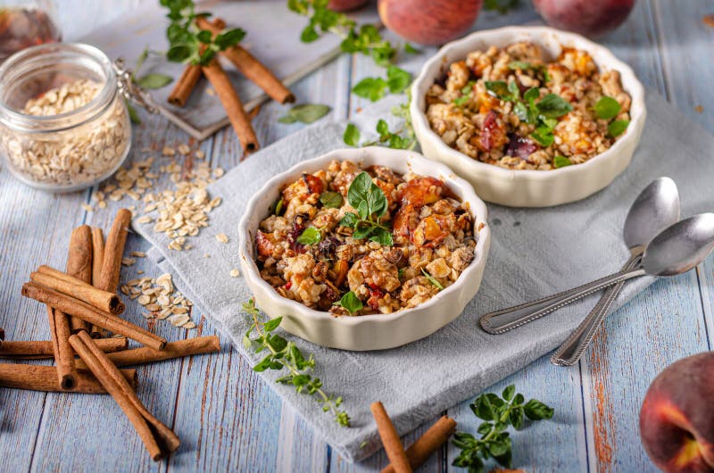 Baked Oatmeal with Fruit and Maple Syrup Stock Photo - Image of ...