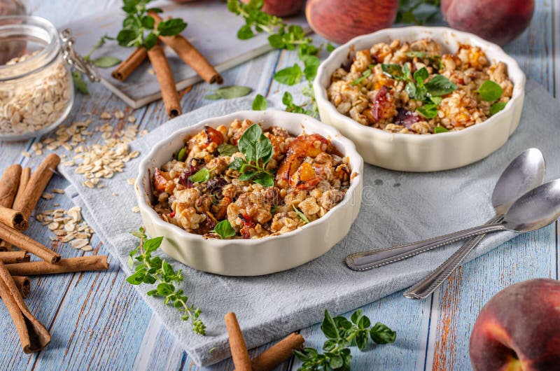 Baked Oatmeal with Fruit and Maple Syrup Stock Image - Image of oatmeal ...