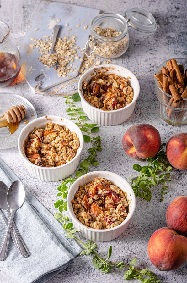 Baked Oatmeal with Fruit and Maple Syrup Stock Image - Image of muesli ...