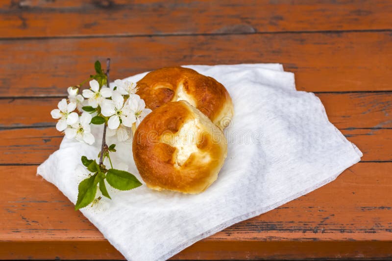 Baked Open Rolls on a Dark, Worn Rustic Wooden Table. the Composition ...