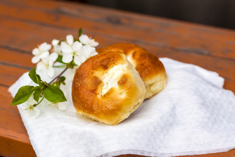 Baked Open Rolls on a Dark, Worn Rustic Wooden Table. the Composition ...