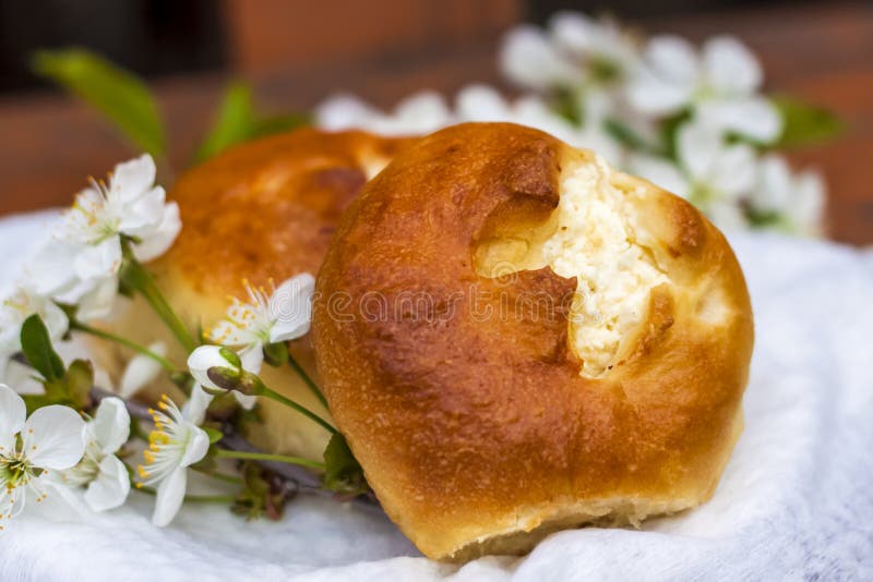 Baked Open Rolls on a Dark, Worn Rustic Wooden Table. the Composition ...