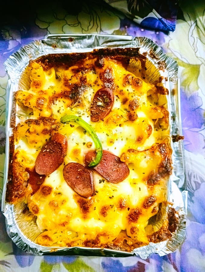 Baked Pasta Dish in a Rectangular Foil Container Stock Image - Image of ...