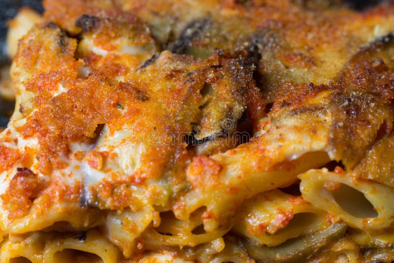 Baked Pasta with Fried Eggplant Slices with Vegetarian Ragout Stock ...