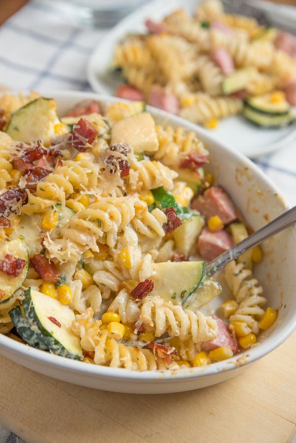 Baked Pasta with ham stock image. Image of cheese, chicken - 57107129