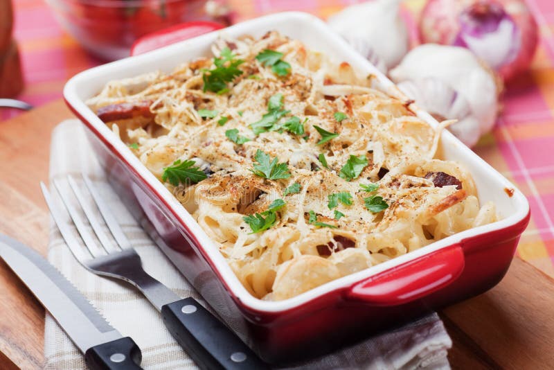 Baked pasta stock photo. Image of bacon, cuisine, food - 32869720