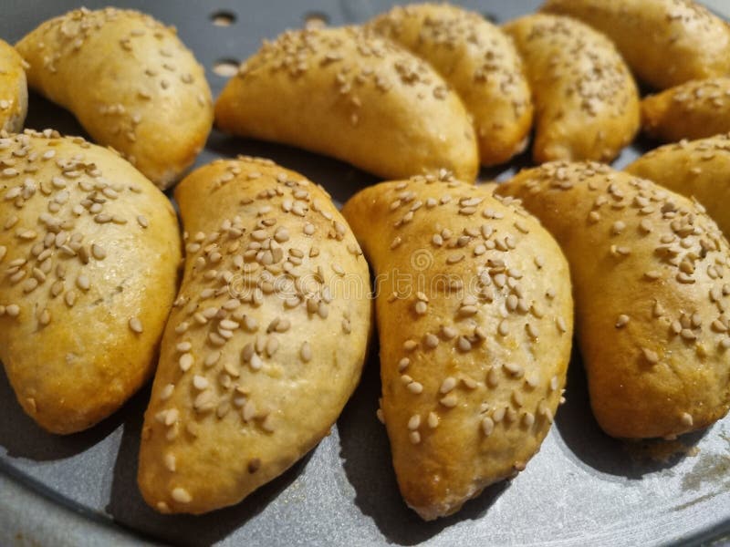 Baked Pastry with Sesame on the Top Stock Image - Image of icing, snack ...