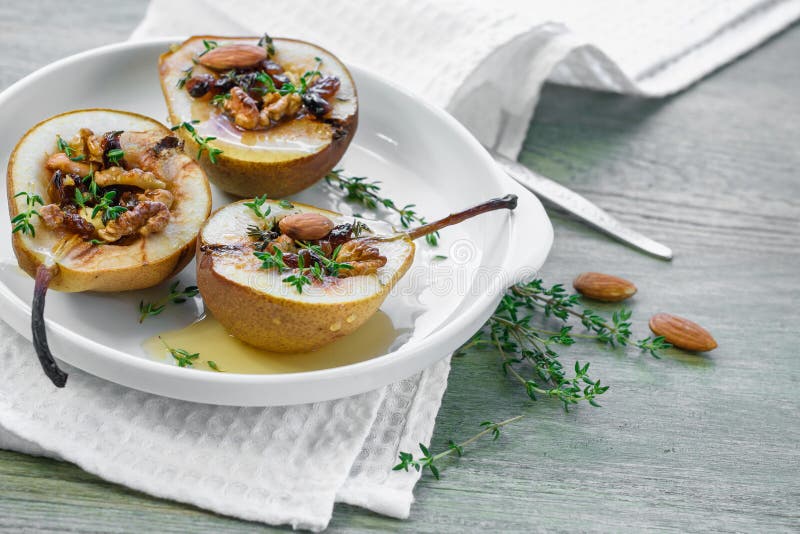Baked pears with nuts. stock photo. Image of fresh, pears - 124061262