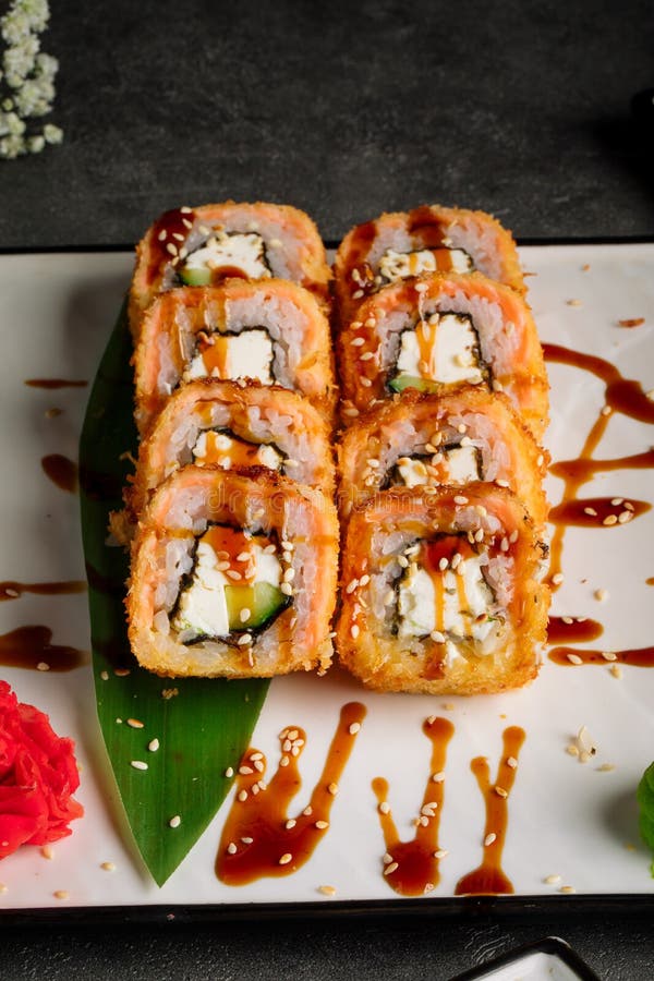 Baked Philadelphia Sushi Rolls with Cucumber Stock Image - Image of ...