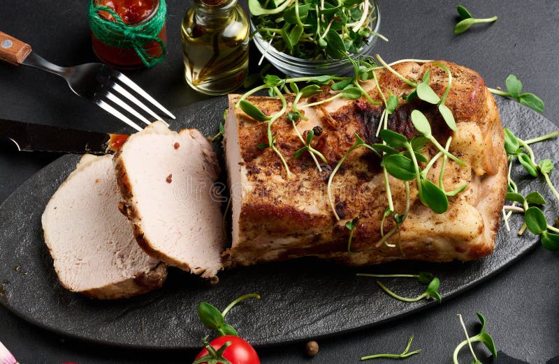 Baked Piece of Pork Balyk on the Table with Spices Stock Image - Image ...