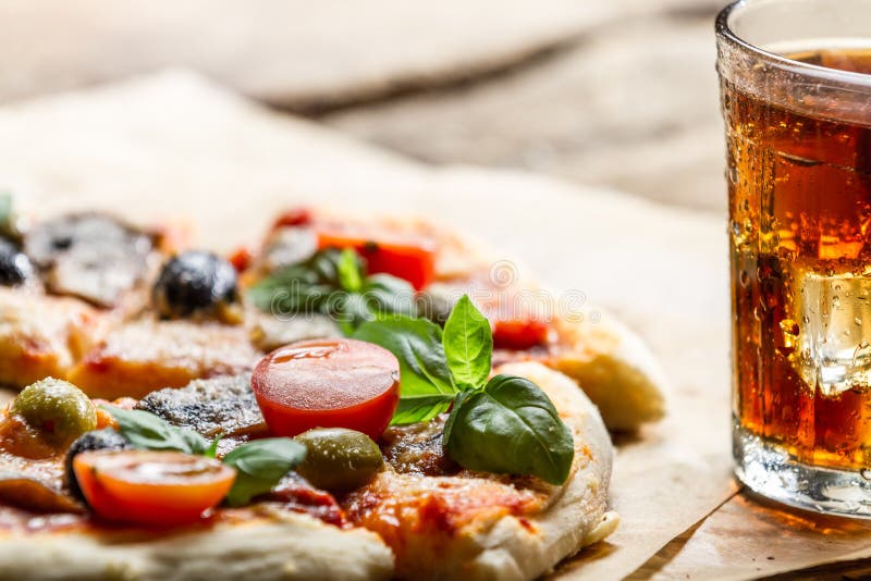 Baked Pizza and Served with Cold Drink Stock Image - Image of cocktail ...