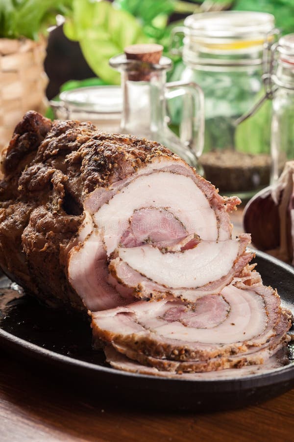 Baked Pork Belly Roulade. Bacon Rolls Stock Image - Image of cuisine ...