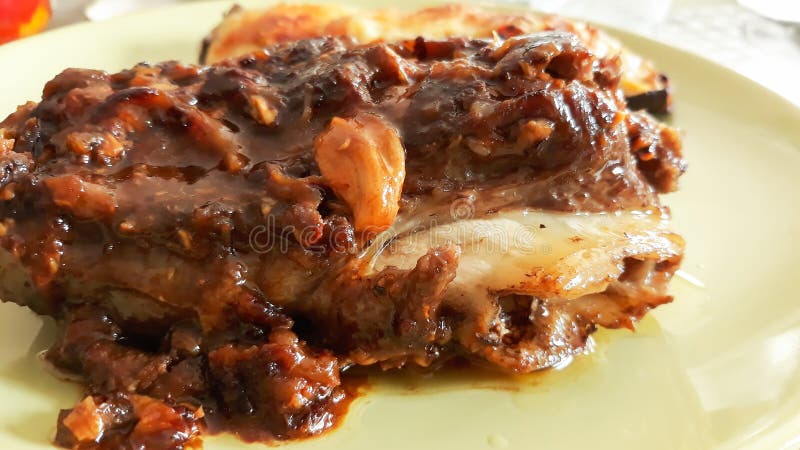 Baked pork cheeks. stock photo. Image of bread, cuisine - 177822934