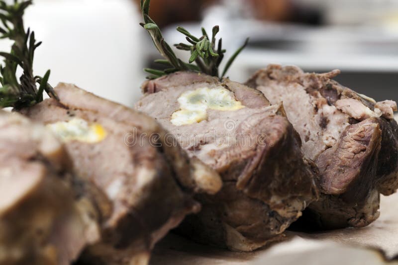 Baked Pork Pork with Eggs Inside Meat Stock Image - Image of holiday ...