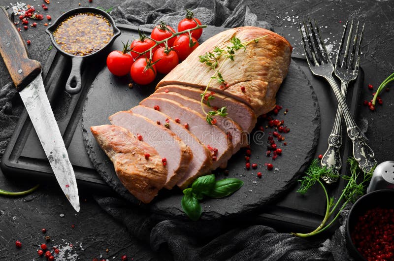 Baked Pork Meat with Spices. Top View Stock Photo - Image of spices ...