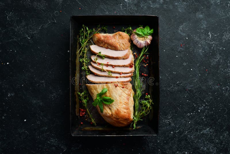 Baked Pork Meat with Spices. Top View Stock Image - Image of cooking ...
