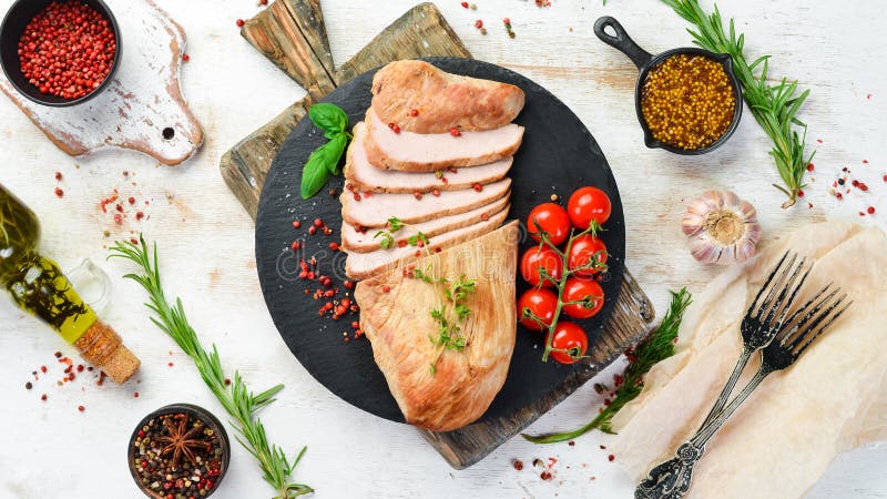 Baked Pork Meat with Spices. Top View Stock Photo - Image of dinner ...