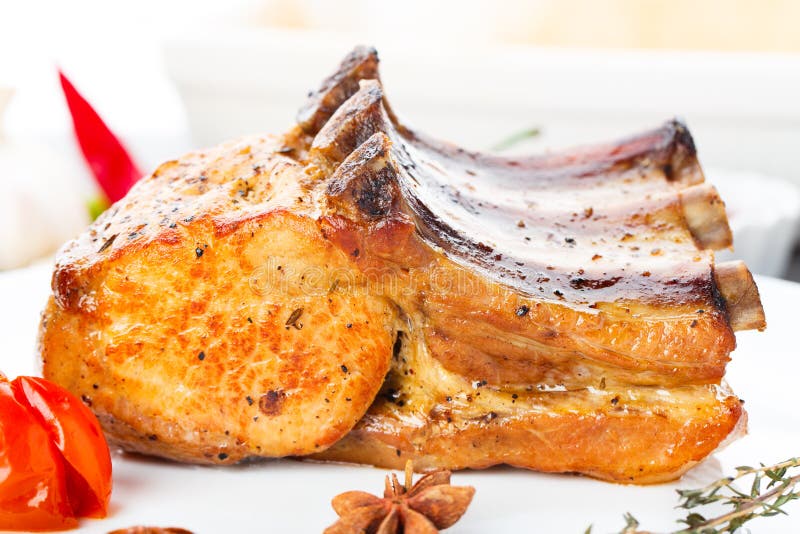Baked pork rib chop stock image. Image of gourmet, main - 35816201