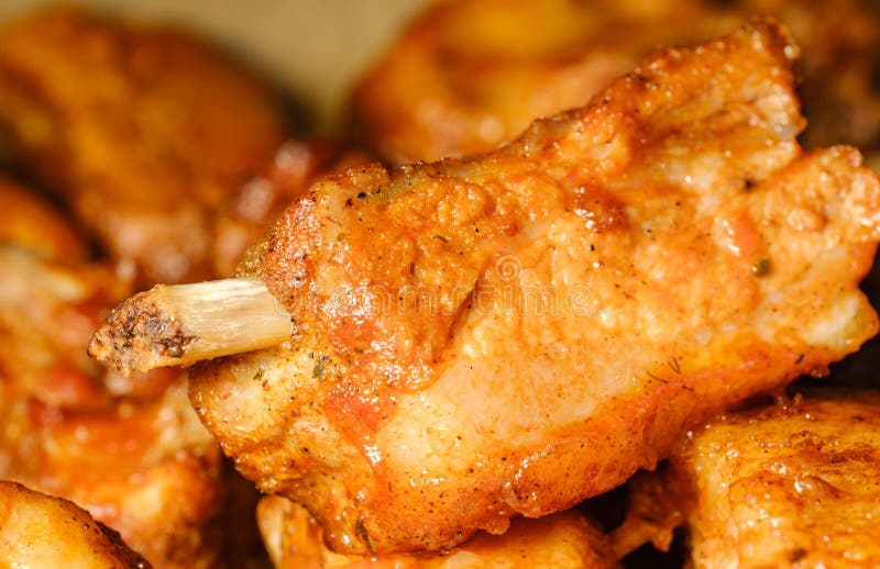 Baked Pork Ribs with Bone Close-up Stock Photo - Image of roast, fried ...