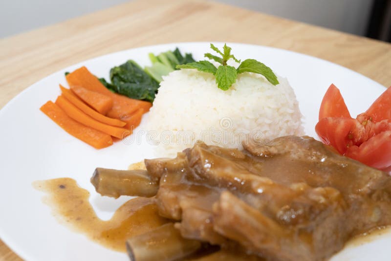 Baked Pork Ribs with rice stock photo. Image of chinese - 216528326