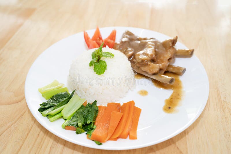 Baked Pork Ribs with rice stock photo. Image of fried - 216528526